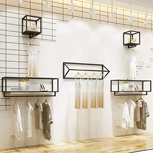 MDEPYCO Creative Triangle Display Garment Racks in Boutique Clothing Stores, Wall-Mounted Hanging Clothes Shelf in Home, Towel Racks for Bathroom Storage (Black, 31.5" L)