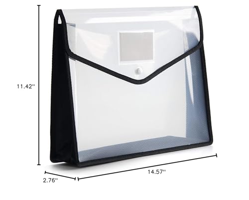 Plastic File Folder Poly Envelope Expanding File Wallet Document Folder with Snap Button Closure, Legal Size, 5 Pack Large Waterproof Accordion File Pouch (Transparent&Black)
