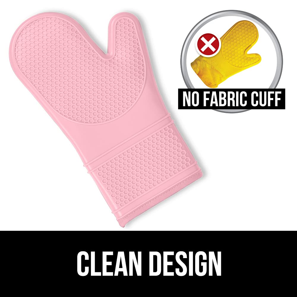 GORILLA GRIP BPA-Free Soft Silicone Oven Mitts, Heat and Slip Resistant Thick Cotton Lined Cooking Mitt Set, Long Flexible Potholders Protect Hands, Kitchen Essential Waterproof Gloves, 12.5" Pink