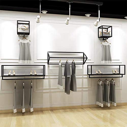 MDEPYCO Creative Triangle Display Garment Racks in Boutique Clothing Stores, Wall-Mounted Hanging Clothes Shelf in Home, Towel Racks for Bathroom Storage (Black, 31.5" L)