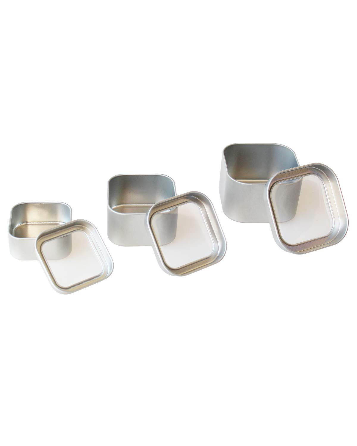 18-Pack Empty Square Silver Metal Tins with Clear Window for Candle Making, Candies, Gifts & Treasures, Mixed Sizes
