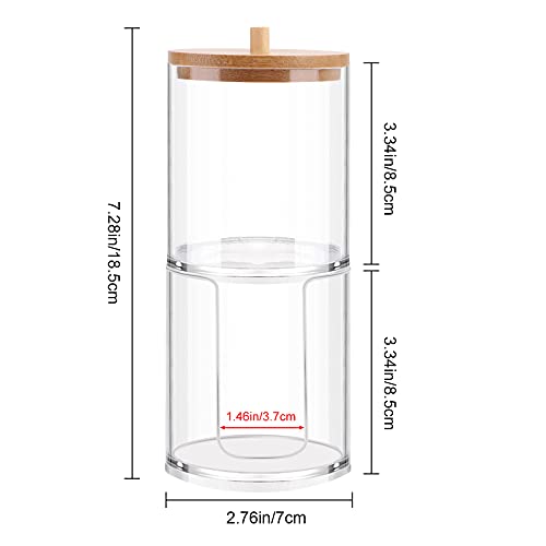 TCJJ Acrylic Disposable Cotton Round Pad Holder and Qtip Holder Set with Bamboo Mirror Lid, Stackable, Clear Plastic Bathroom Vanity Organizer for Makeup Cotton Pad Swab Ball