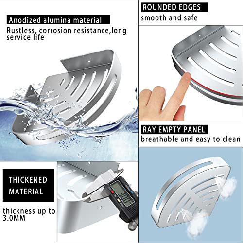 2 Pack Corner Shower Caddy,Waterproof Shower Shelf ,Bathroom Shower Organizer,No Drilling Shower Shelves , Thickened Anti-Rust Space Aluminum Shower Caddy, Shower Organizer with 4 Hooks (Silver)