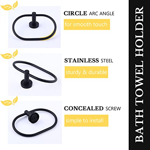 Matte Black Towel Ring, APLusee Stainless Steel Swivel Hand Towel Holder, Modern Kitchen Bathroom Accessories Home Drying Storage Rail Space Saver