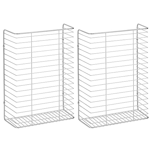 mDesign Metal Wire Wall Mount Storage Organizer for Holiday/Celebration Gift Wrap and Bows - Hang in Closet, Basement, Craft Room, Laundry Room, Garage - 2 Pack - Chrome