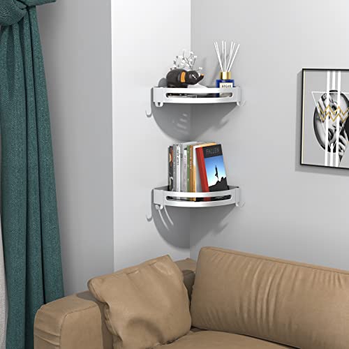 2 Pack Corner Shower Caddy,Waterproof Shower Shelf ,Bathroom Shower Organizer,No Drilling Shower Shelves , Thickened Anti-Rust Space Aluminum Shower Caddy, Shower Organizer with 4 Hooks (Silver)