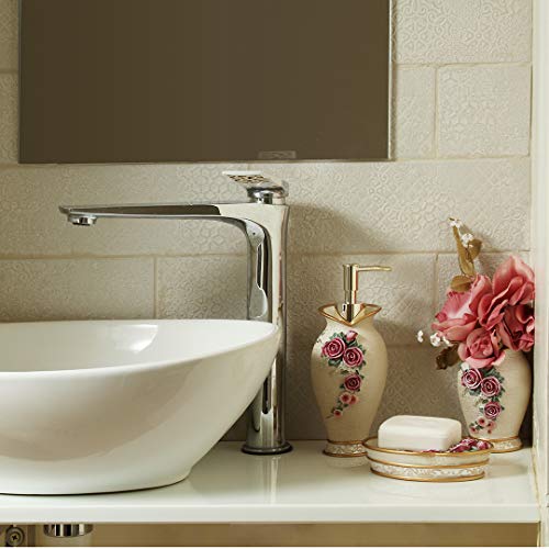 Glarcy Bathroom Accessories Set - Soap Dispenser, Tumbler/Toothbrush Holder, and Vanity Tray - Luxury Hand Painted Decor