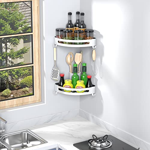2 Pack Corner Shower Caddy,Waterproof Shower Shelf ,Bathroom Shower Organizer,No Drilling Shower Shelves , Thickened Anti-Rust Space Aluminum Shower Caddy, Shower Organizer with 4 Hooks (Silver)