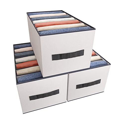 Bosuelife 3 Pack Wardrobe Clothes Organizer, 7 Grids Waterproof Mesh Jeans Drawer Closet Organizers and Storage, Dimension 14-1/4" x 9-1/2"x 8" (Compartment width: 2")
