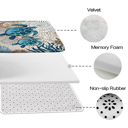 Final Friday Nautical Sea Turtles Blue Ocean Beach Bathroom Rugs and Mats Sets 3 Piece, Memory Foam Bath Mat, U-Shaped Contour Shower Mat Non Slip Absorbent, Velvet Washable 20 x 31 inch