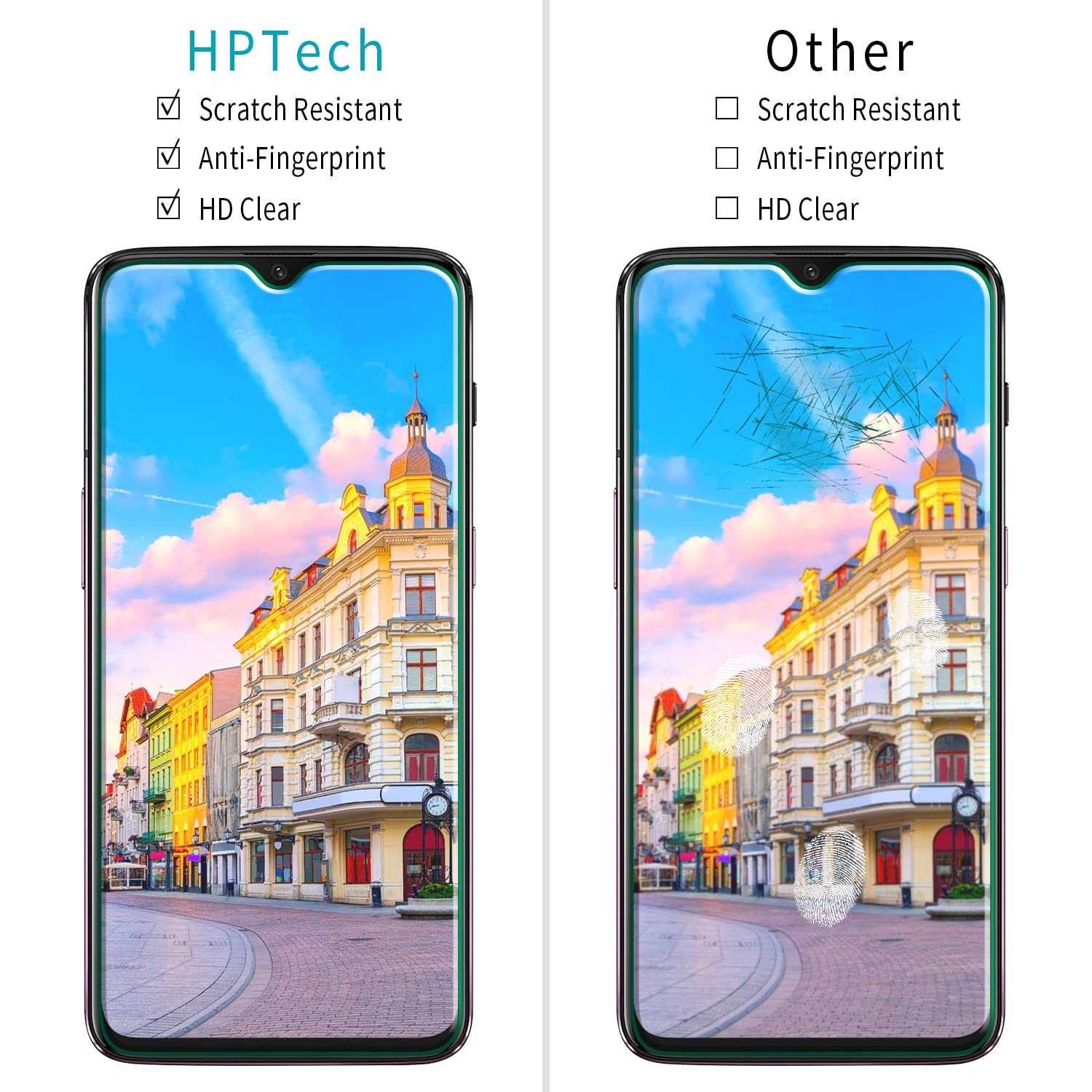 HPTech [2-Pack] Tempered Glass for OnePlus 6T, OnePlus 6T McLaren, OnePlus 7 Screen Protector, Easy to Install, Bubble Free, 9H Hardness, Case Friendly