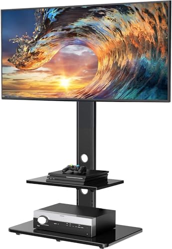 PERLESMITH Swivel Floor TV Stand/Base with Shelves for Most 32-75 inch LCD LED TVs - Universal TV Mount Stand Perfect for Corner & Bedroom, Height Adjustable & Cable Management, VESA 600x400mm