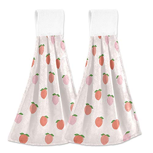 Alaza Pink Peach Fresh Fruit Hanging Kitchen Hand Towels with Loop Super Absorbent Hand Towels Machine Washable 2 Piece Sets