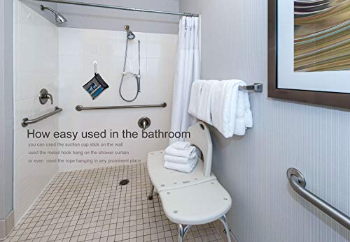 Yihoon Mesh Shower Tote Bag Caddy - Toiletry Dorm Gym Organizer 10.5”L x 9”H with Suction Cup and Zipper Drawstring Pouch 11”L x 10”H (Black, 2 in 1)