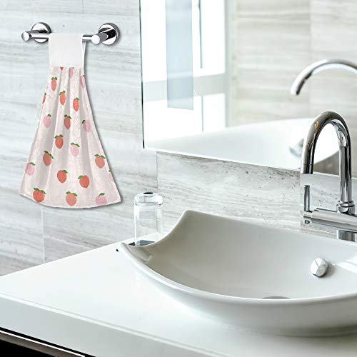 Alaza Pink Peach Fresh Fruit Hanging Kitchen Hand Towels with Loop Super Absorbent Hand Towels Machine Washable 2 Piece Sets
