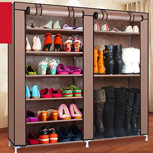 Shoe Rack Storage Organizer, Double Rows 9 Lattices Free Standing Shoe Organizer Portable Boots Rack Shoe Cabinet with Dustproof Nonwoven Fabric Cover for Entryway Home Living Room