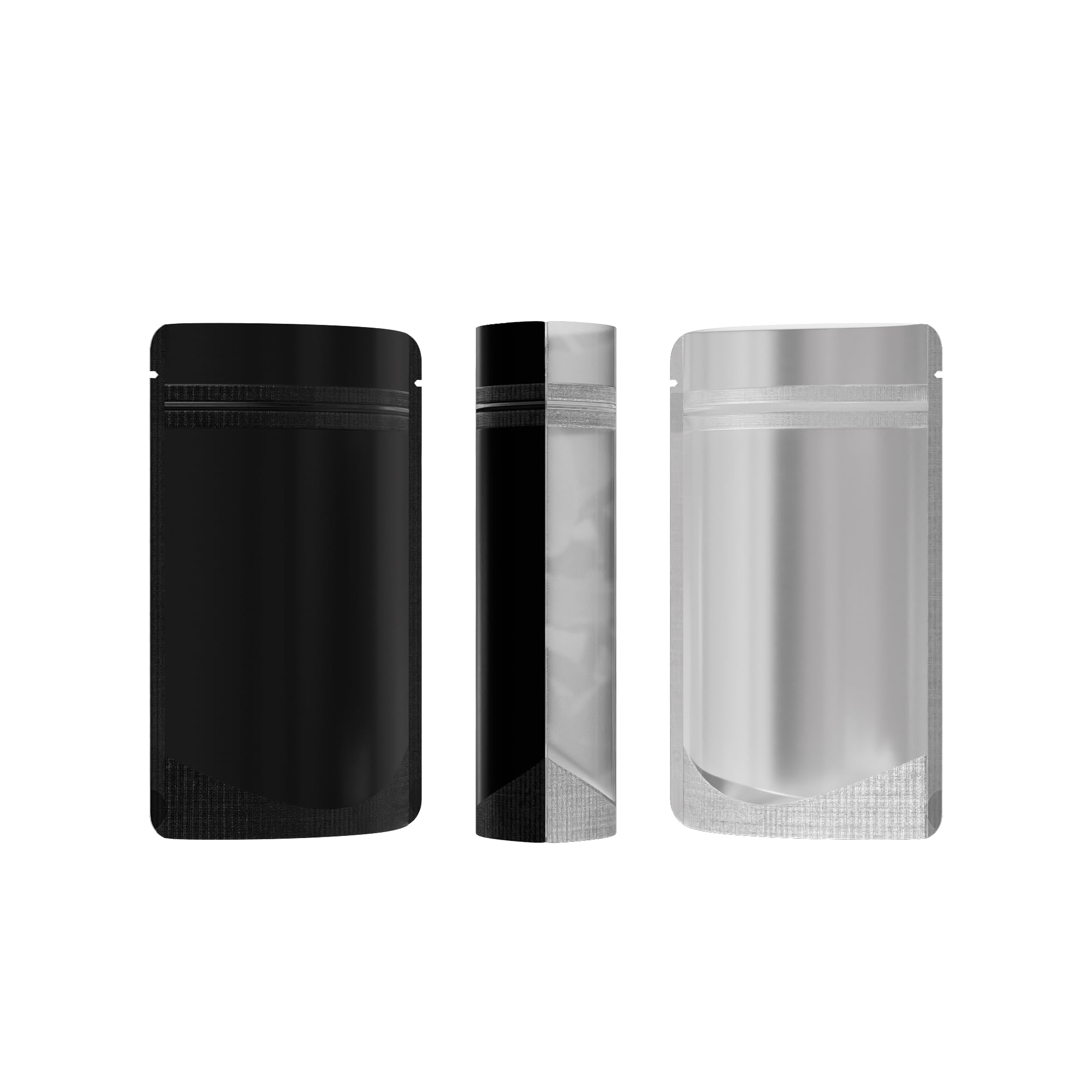 100pcs Frosted Clear Window Stand Up Colored Metallic Foil Resealable Zipper Seal Bags (Black, Standup | 2oz)