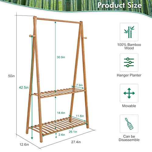 Tovacu Kids Clothing Rack for Hanging Clothes Portable Clothes Rack Wooden Drying Rack Clothing Standing Bamboo Garment Rack with Shelves Laundry Rack for Drying Clothes Indoor