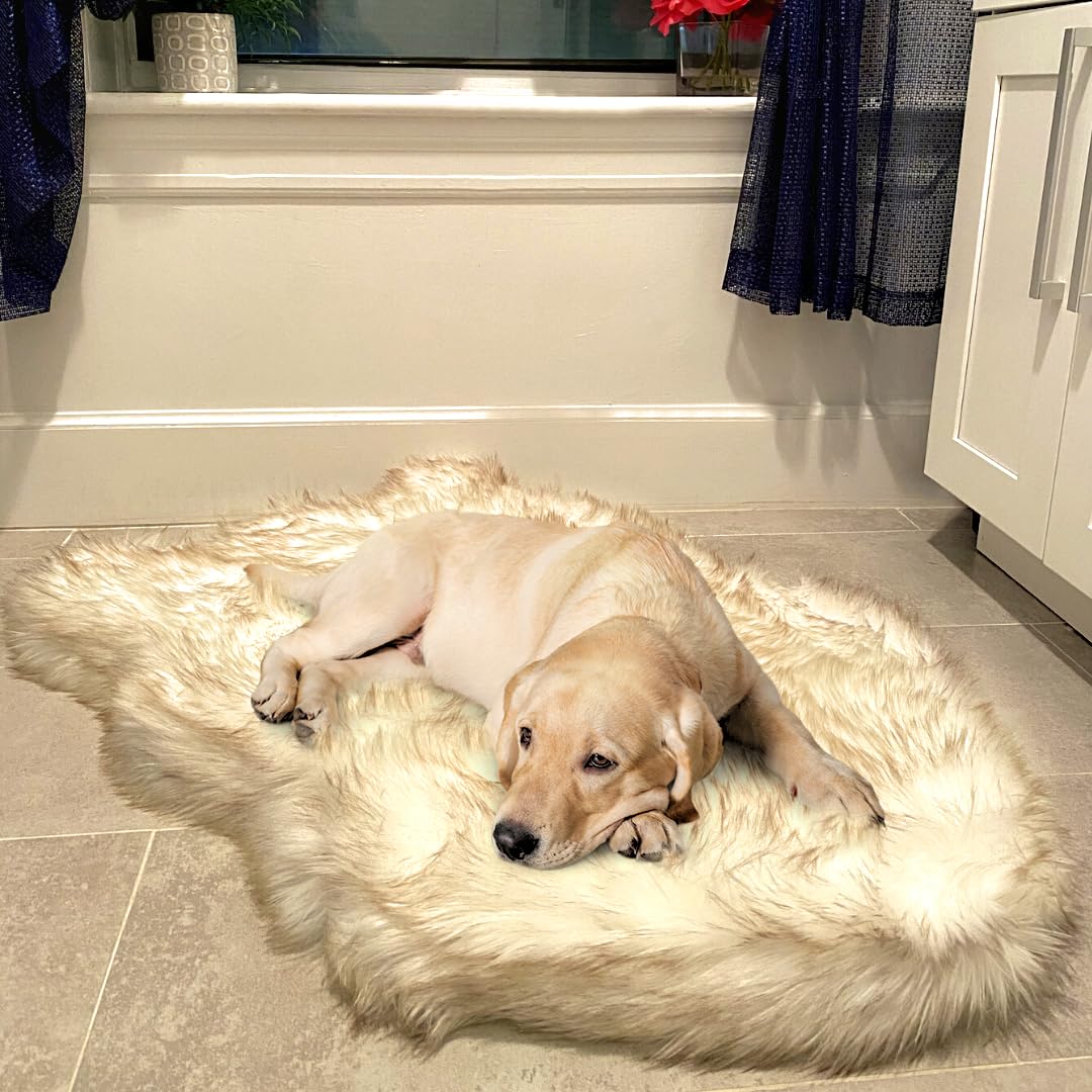 IHAPPYDOG Luxury Faux Fur Orthopedic Dog Bed, Memory Foam Dog Bedâ forâ Small, Medium, Large and XL Pets, Fluffy Pet Rug with Waterproof âand âWashable Cover, White, Medium 40x25â