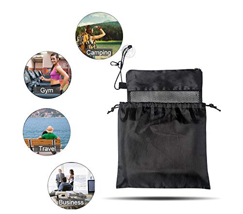 Yihoon Mesh Shower Tote Bag Caddy - Toiletry Dorm Gym Organizer 10.5”L x 9”H with Suction Cup and Zipper Drawstring Pouch 11”L x 10”H (Black, 2 in 1)