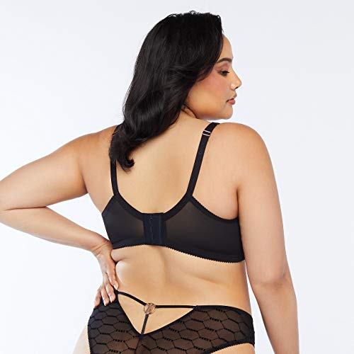 Savage X Fenty, Women's, Curvy Flocked Logo Unlined Bra, Demi Cup, Underwire, U-Back, Adjustable Straps, Black Caviar, 38DDD