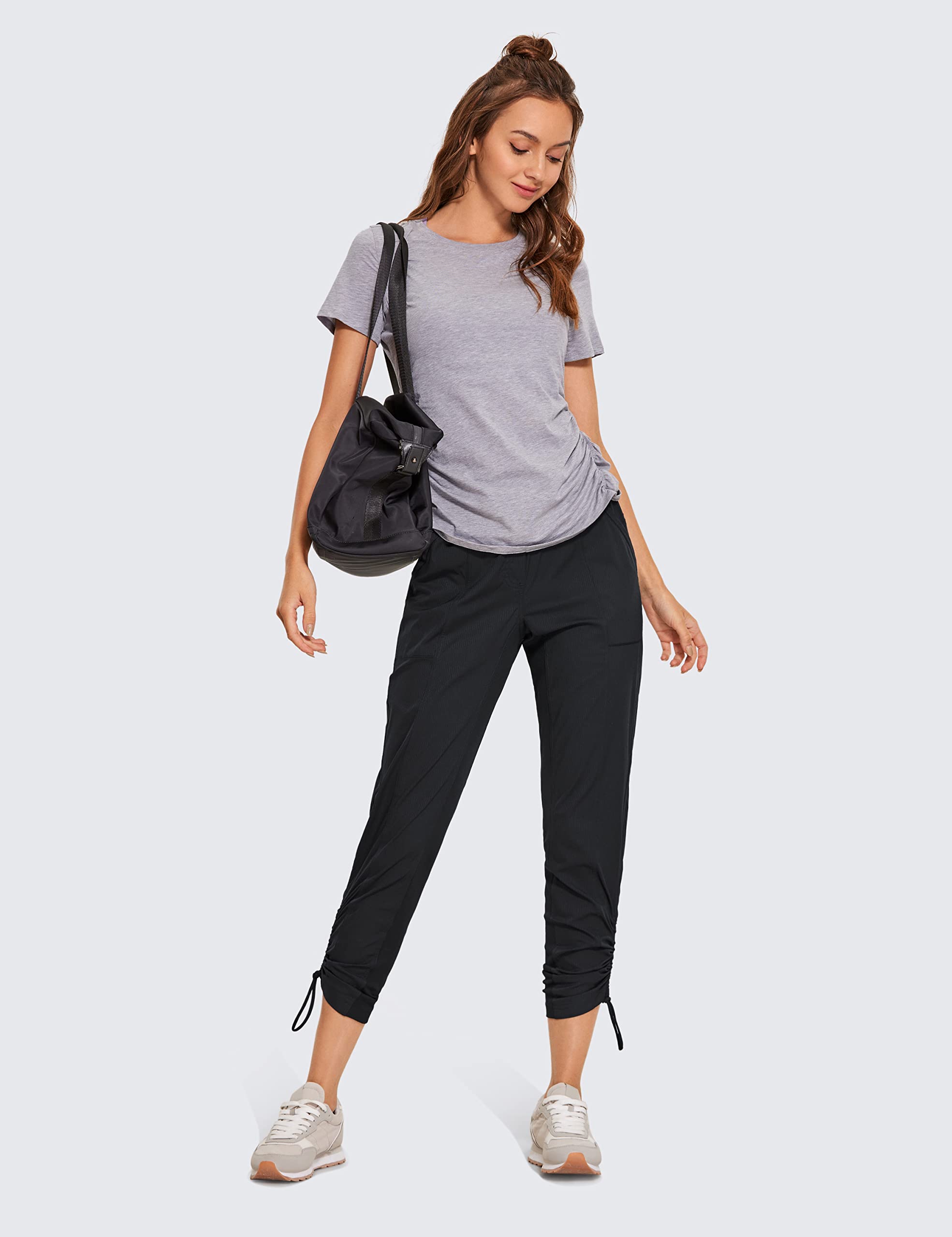 CRZ YOGA Womens Casual 7/8 Pants 27" - Lightweight Workout Outdoor Athletic Track Travel Lounge Joggers Pockets Black X-Small