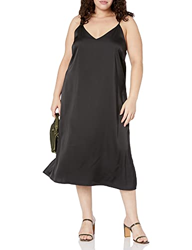 The Drop Women's Ana Silky V-Neck Midi Slip Dress Dress, -Black, XXL