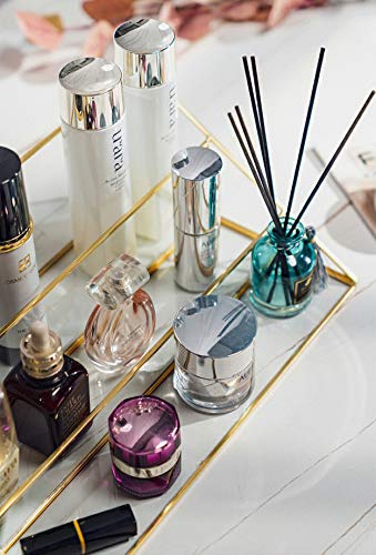 FSyueyun Gold Makeup Organizer Case Vanity, 3 Layers Glass Makeup Storage Cosmetics Organizer Jewelry Box Earring Ring Holder Display Case