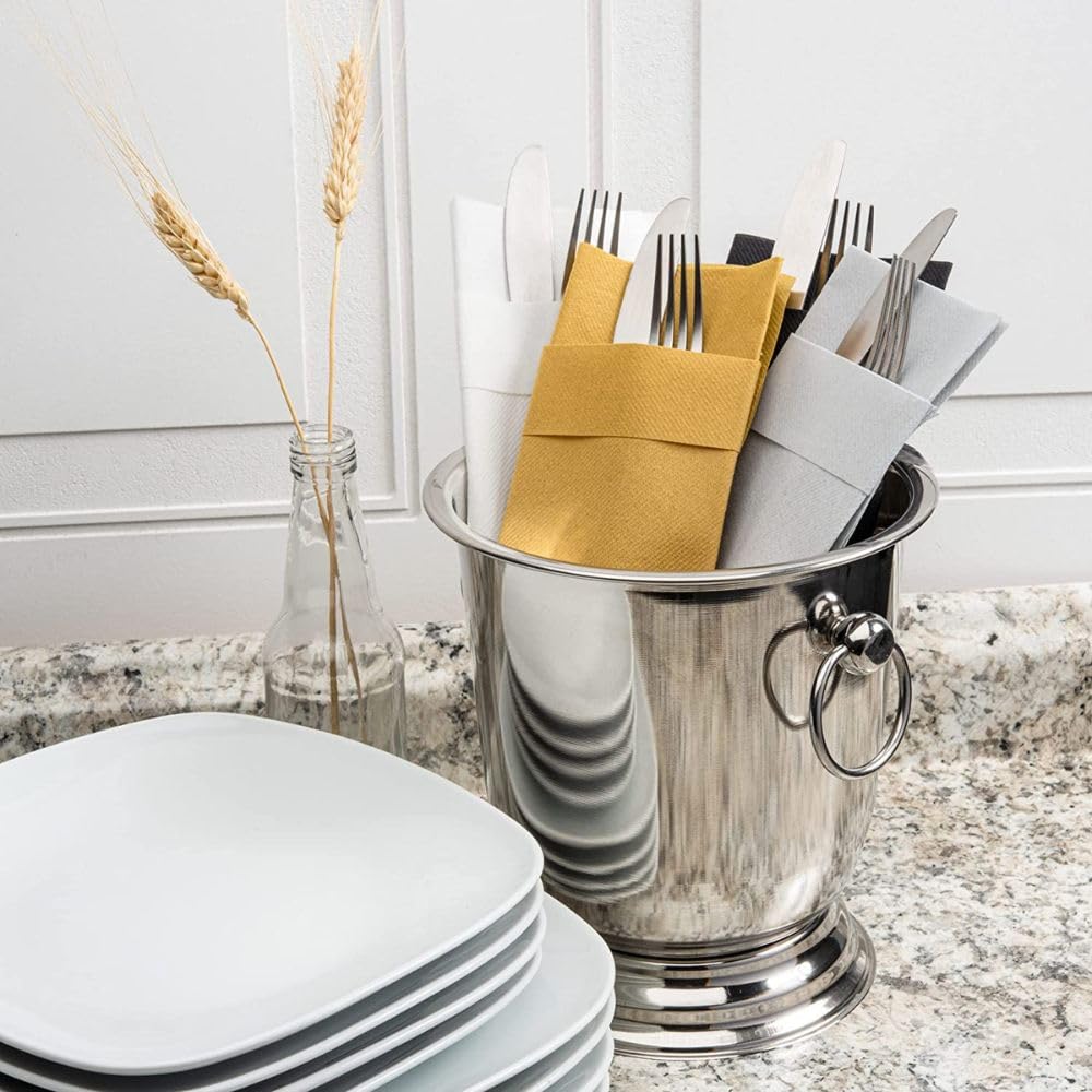 AMERICAN HOMESTEAD Dinner Napkins with Flatware Pocket - Pre-Folded Cloth-Like Disposable Table Napkins - Absorbent Paper Serviettes for Weddings, Parties, and Events - 16" x 15.5" - 50 Count (Silver)