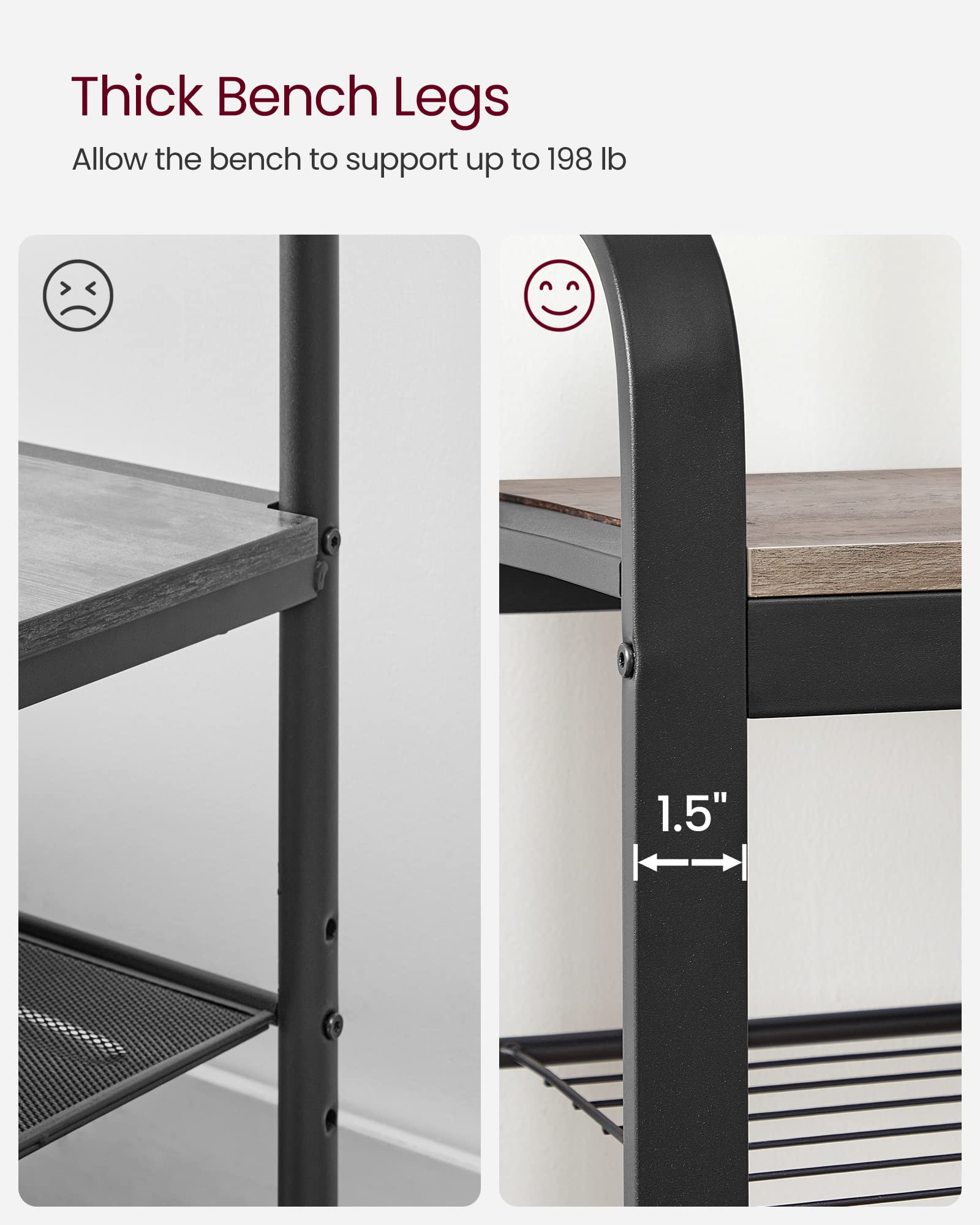 VASAGLE Coat Rack, Hall Tree with Shoe Bench for Entryway, Entryway Bench with Coat Rack, 4-in-1, with 9 Removable Hooks, a Hanging Rod, 13.3 x 28.3 x 72.1 Inches, Greige and Black UHSR40MB