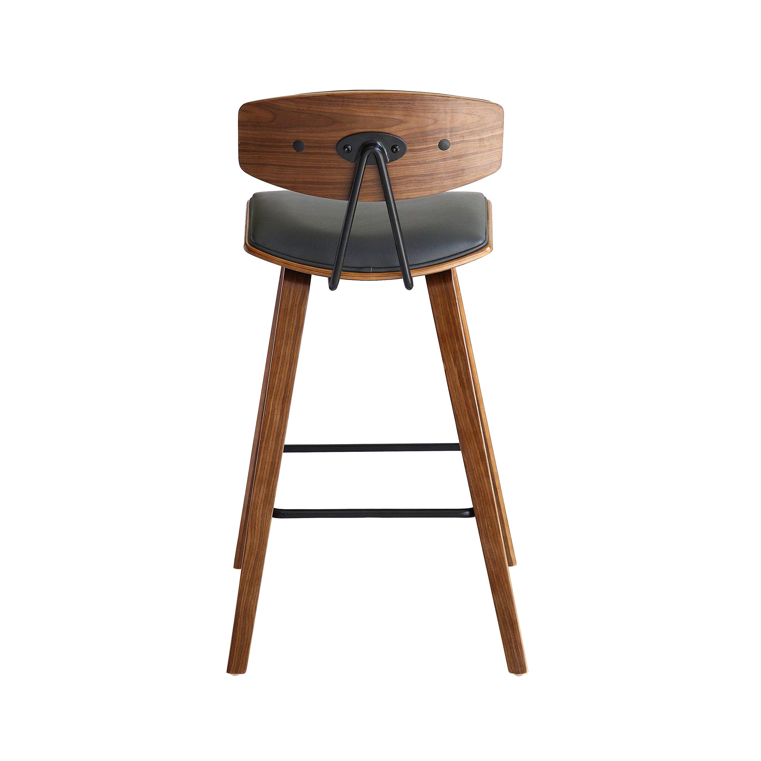 Armen Living Fox 25.5" Counter Height Grey Faux Leather and Walnut Wood Mid-Century Modern Bar Stool