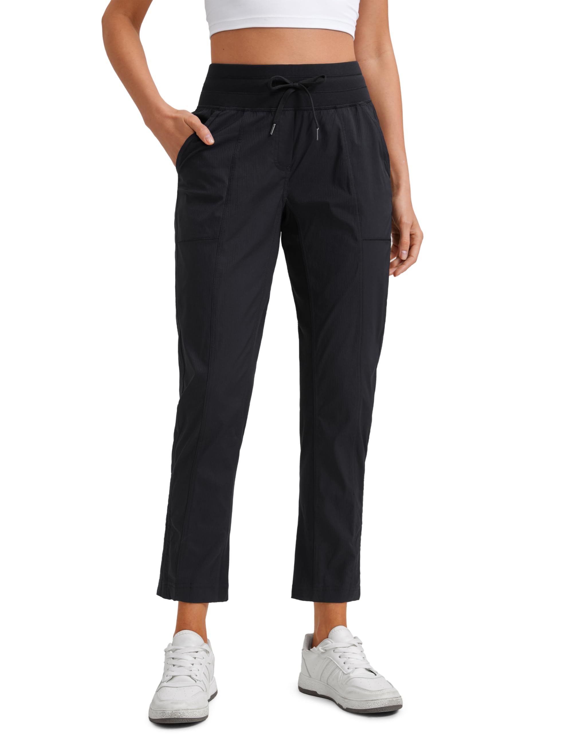 CRZ YOGA Womens Casual 7/8 Pants 27" - Lightweight Workout Outdoor Athletic Track Travel Lounge Joggers Pockets Black X-Small