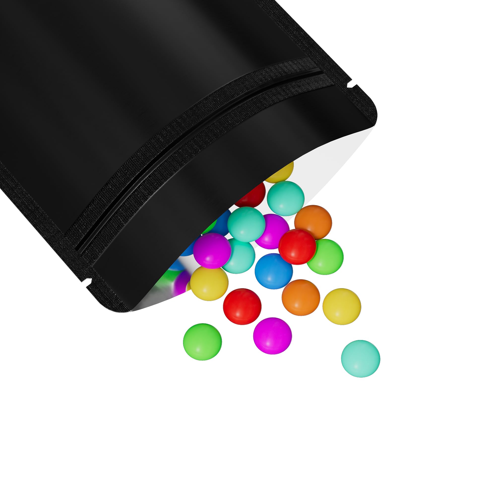 100pcs Frosted Clear Window Stand Up Colored Metallic Foil Resealable Zipper Seal Bags (Black, Standup | 2oz)