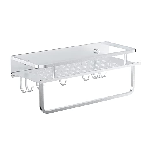 Shower Caddy Bathroom Shower Organizer No Drilling Install with 8 Hooks and Towel Rail Shower Shelf for Inside Shower,Detachable Wall Mounted Shower Shelves for Dorm Bathroom Toilet Kitchen Storage