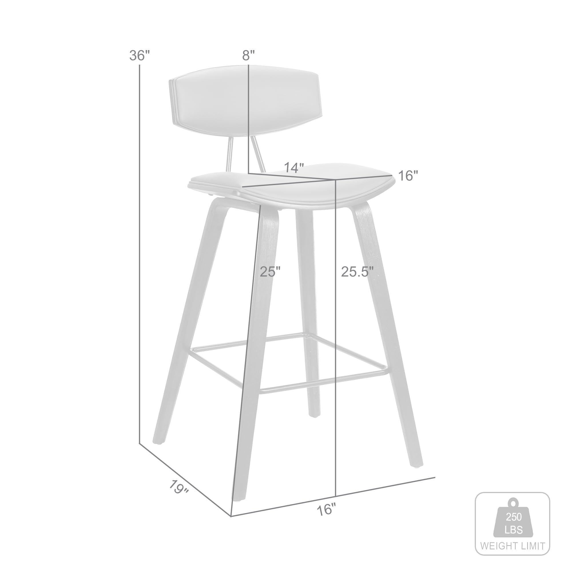 Armen Living Fox 25.5" Counter Height Grey Faux Leather and Walnut Wood Mid-Century Modern Bar Stool