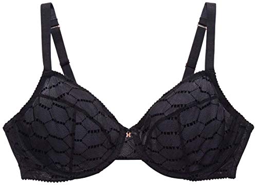 Savage X Fenty, Women's, Curvy Flocked Logo Unlined Bra, Demi Cup, Underwire, U-Back, Adjustable Straps, Black Caviar, 38DDD