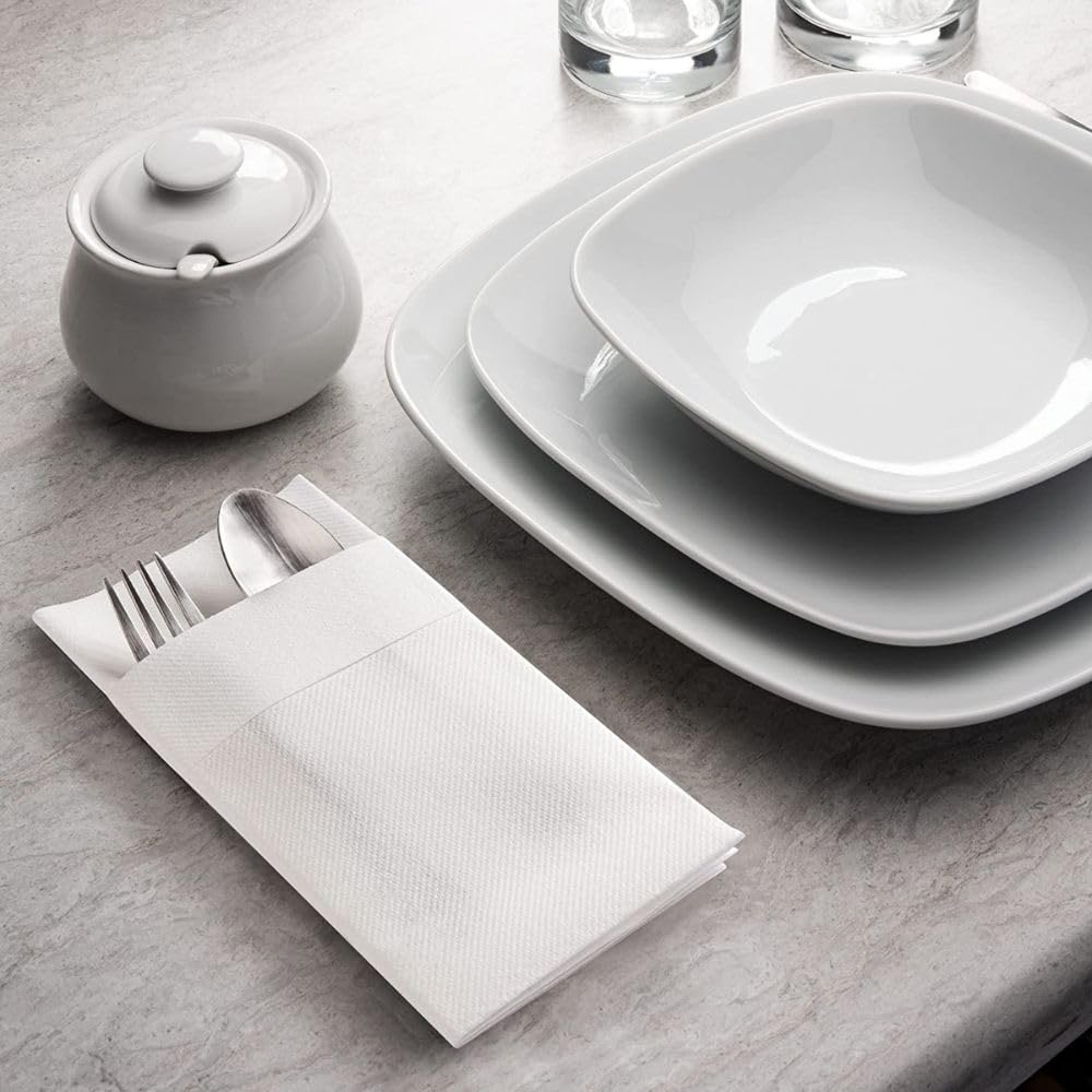 AMERICAN HOMESTEAD Dinner Napkins with Flatware Pocket - Pre-Folded Cloth-Like Disposable Table Napkins - Absorbent Paper Serviettes for Weddings, Parties, and Events - 16" x 15.5" - 50 Count (Silver)