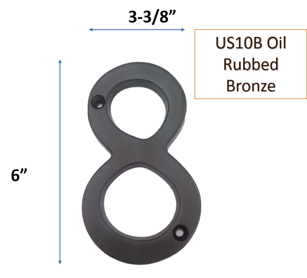 QCAA Traditional Heavy Forged Brass House Number, 6", 8, US10B Oil Rubbed Bronze