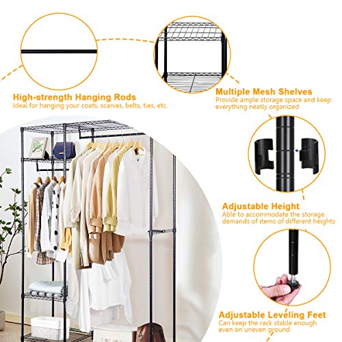 Tangkula Garment Rack Clothing Rack, Heavy Duty Free Standing Closet Organizer with Storage Shelves & Hanging Rods, Clothes Hanger Organizer