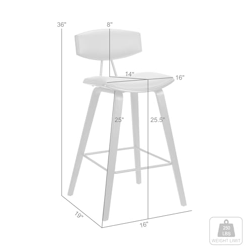 Armen Living Fox 25.5" Counter Height Grey Faux Leather and Walnut Wood Mid-Century Modern Bar Stool