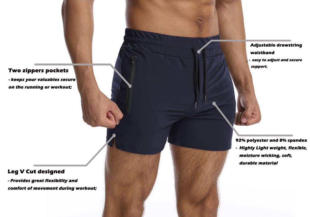 EVERWORTH Men's Bodybuilding Gym Shorts Lightweight Workout Running Short Fitted Quick Dry Lifting Shorts with Zipper Pockets Green XL