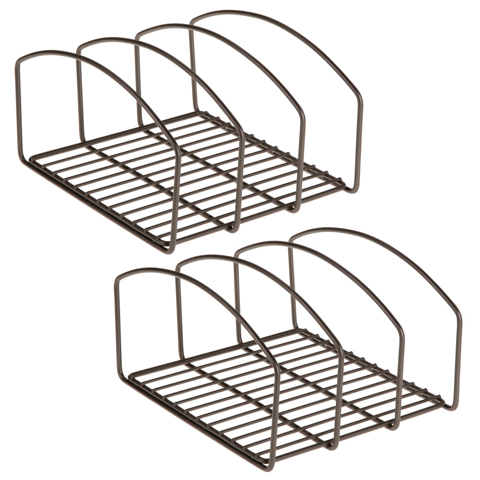 mDesign Steel Cookware Holder, Storage Organizer Rack with Three Slots for Kitchen Cabinet, Pantry, Holds Pans, Pots, Lids, Cookie Sheets, Cutting Boards - Concerto Collection - 2 Pack - Bronze