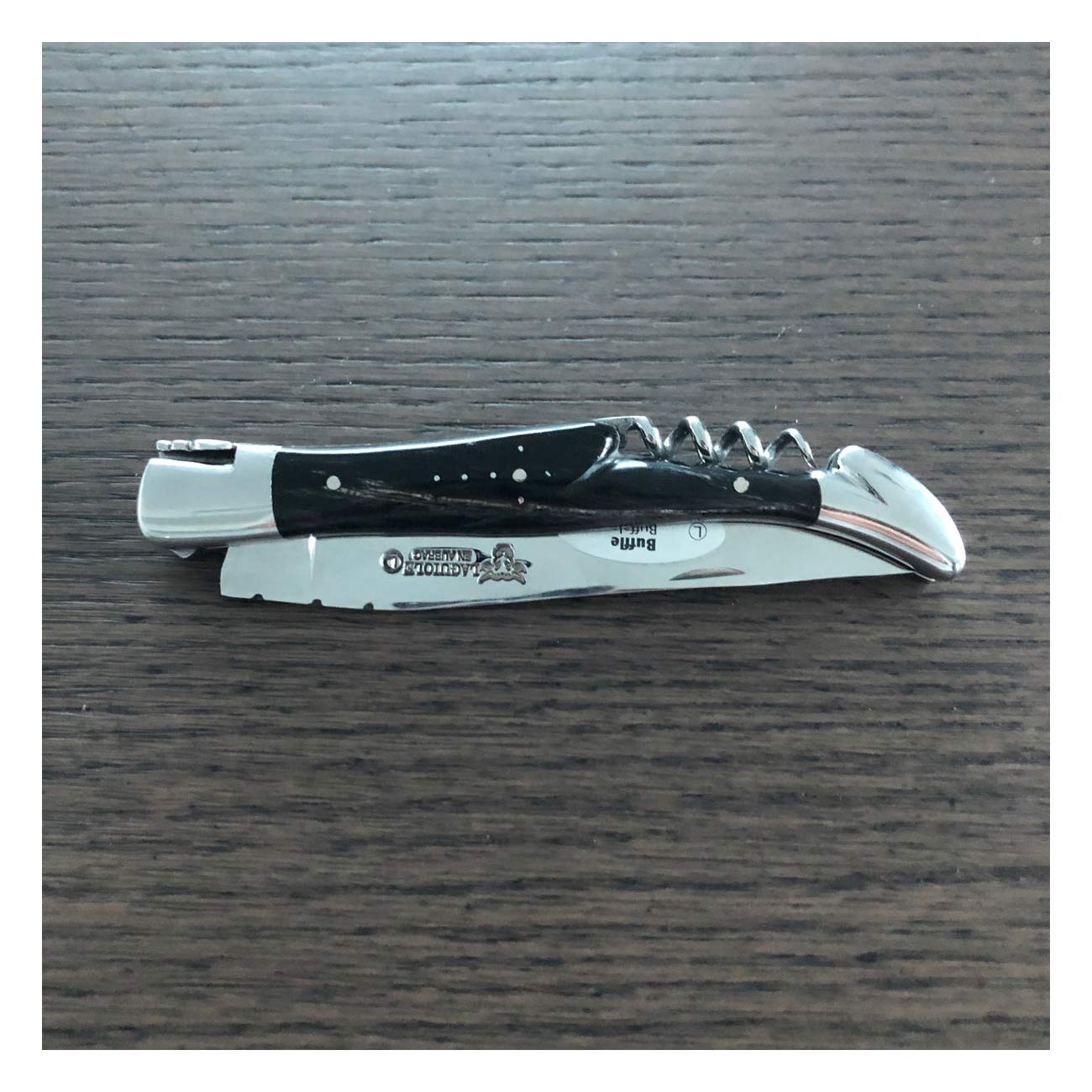 Laguiole en Aubrac Handmade Luxury Shiny Folding Pocket Steak Knife, 4.75-in (12 cm), Buffalo Horn Handle