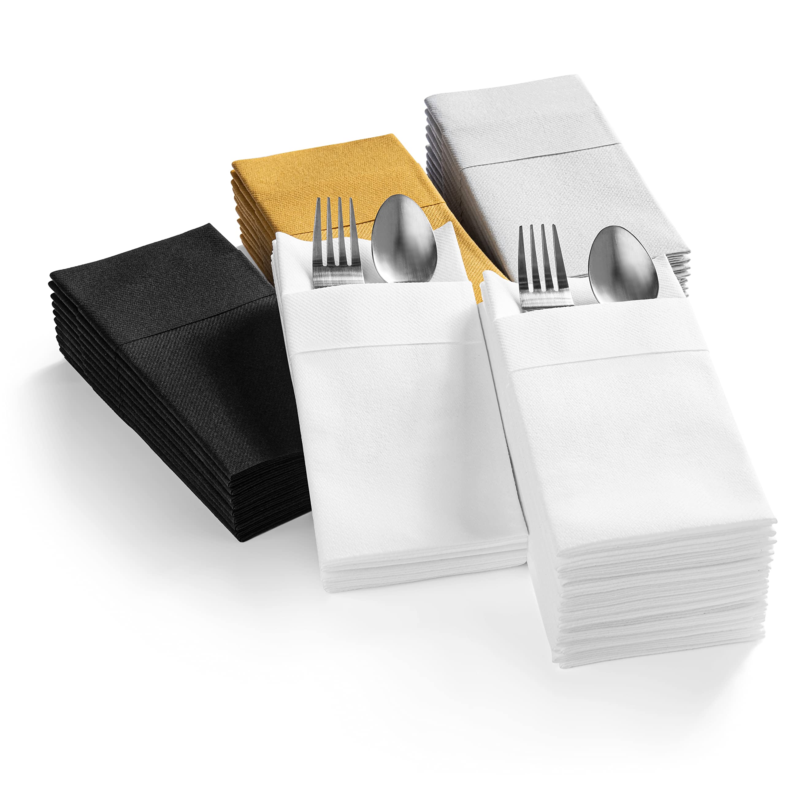 AMERICAN HOMESTEAD Dinner Napkins with Flatware Pocket - Pre-Folded Cloth-Like Disposable Table Napkins - Absorbent Paper Serviettes for Weddings, Parties, and Events - 16" x 15.5" - 50 Count (Silver)