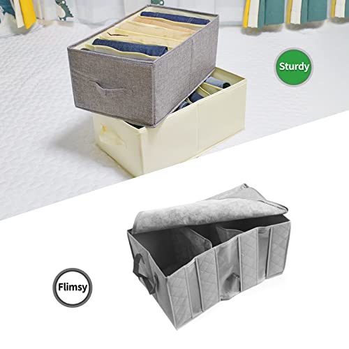 Wardrobe Clothes Organizer, Wardrobe Clothes Organizer with Sturdy Handles, Foldable, Fits Pants, Jeans, Sweaters, T-Shirts, Light Coats, Dresses, Stackable Wardrobe Drawer Organizer (Beige 4 PCS)