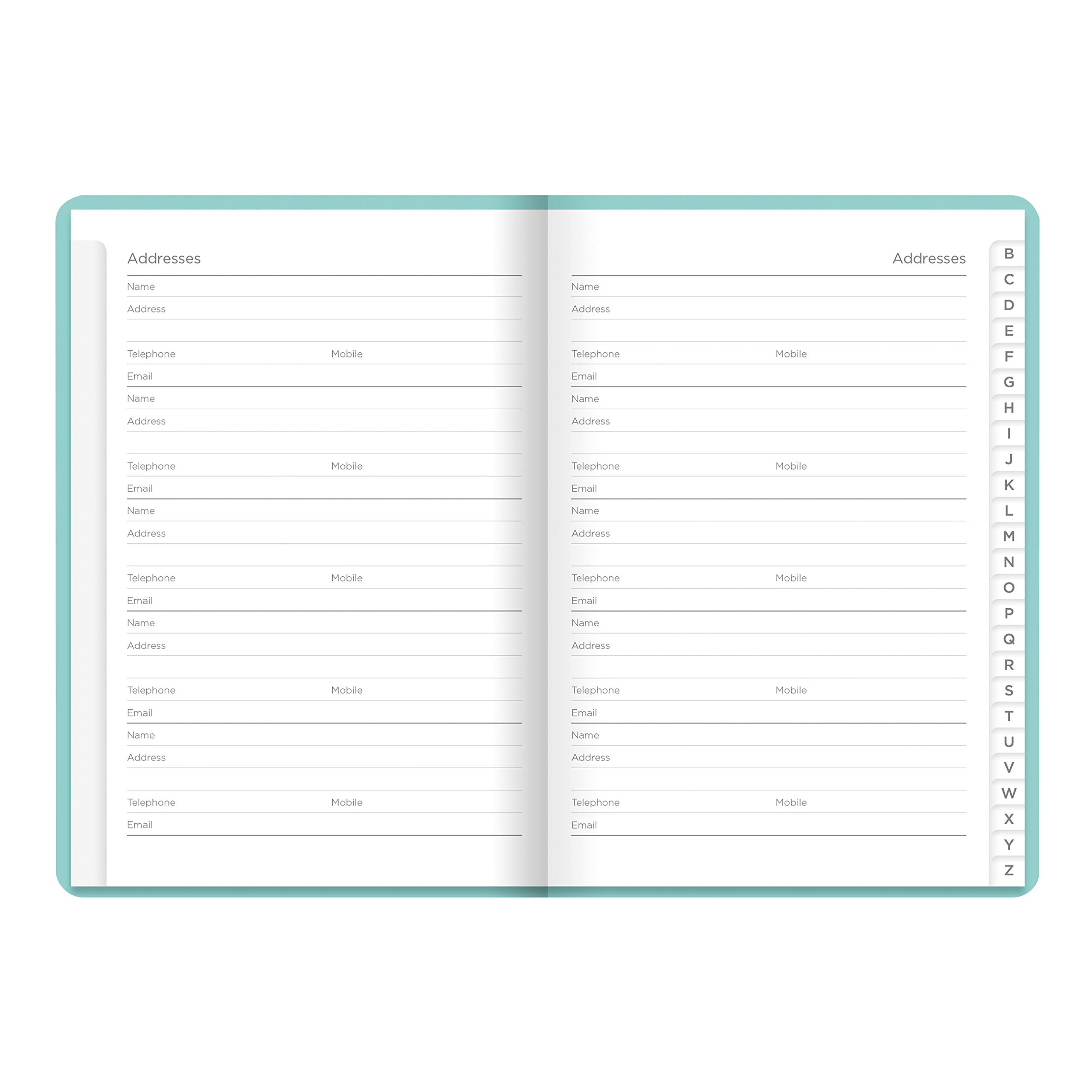 Letts Dazzle A6 Address Book, White Paper, 192 Pages, 5.75 x 4.125 x 0.375 inches, Turquoise (B090044)