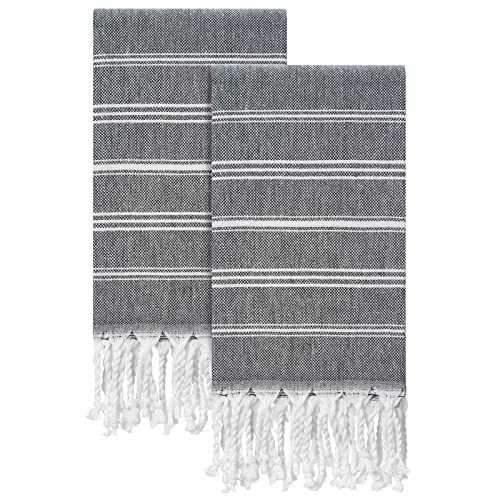 cabanana Cotton Turkish Hand Towel - Set of 2 | Boho Kitchen Tea Towels, 30 x 20 Inches Thin Decorative Bathroom Towel (Black)