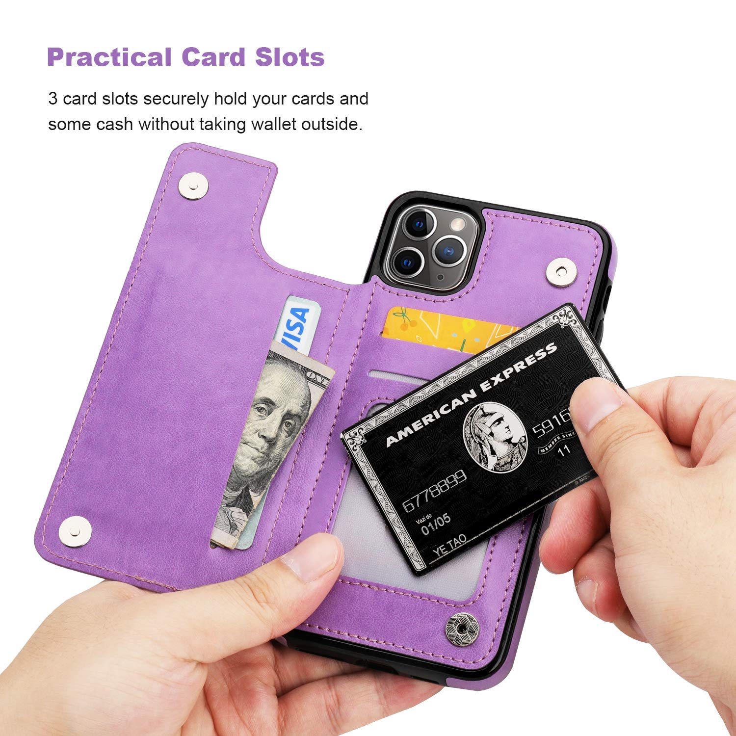 Vaburs for iPhone 11 Pro Max Case Wallet with Card Holder, Embossed Mandala Pattern Premium PU Leather Double Magnetic Buttons Flip Shockproof Protective Cover for iPhone 11 Pro Max 6.5 Inch(Purple)
