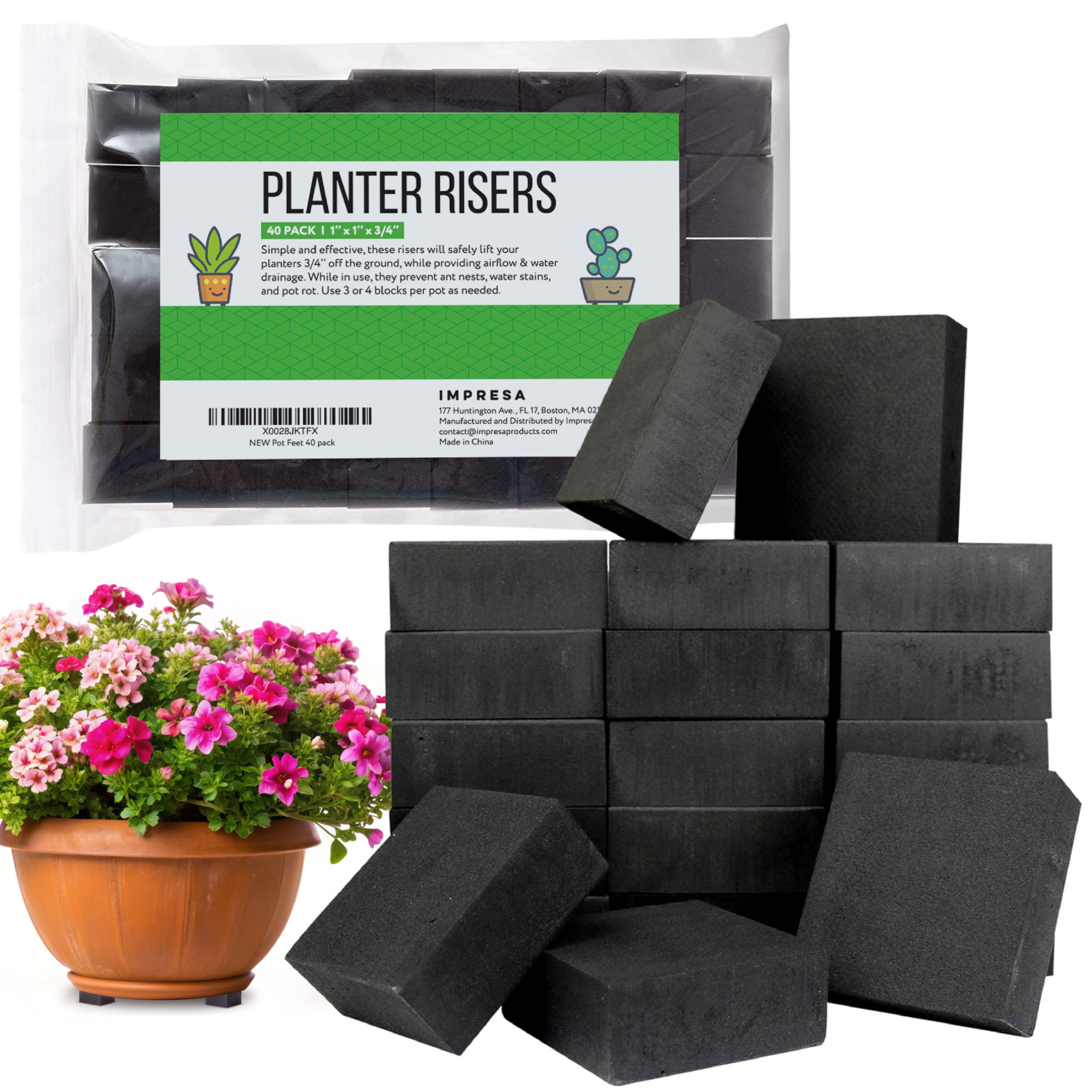 IMPRESA 40 Pack Pot Risers for Outdoor Planters, 3/4 Inch Planter Elevator, Invisible Plant Risers for Small and Medium Sized Heavy Pots, Ideal for Outdoor Use on Patios & Floor Decks