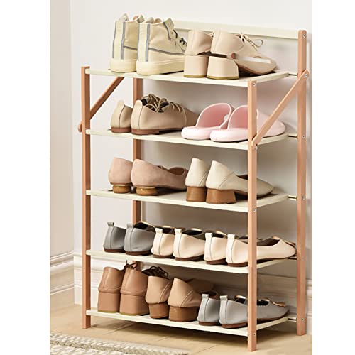 WYQQ Collapsible Shoe Hanger for Home Dormitory Mudroom Standing Bamboo Shoe Storage Rack Save Space(Size:50x23.8x75cm,Color:Pink)
